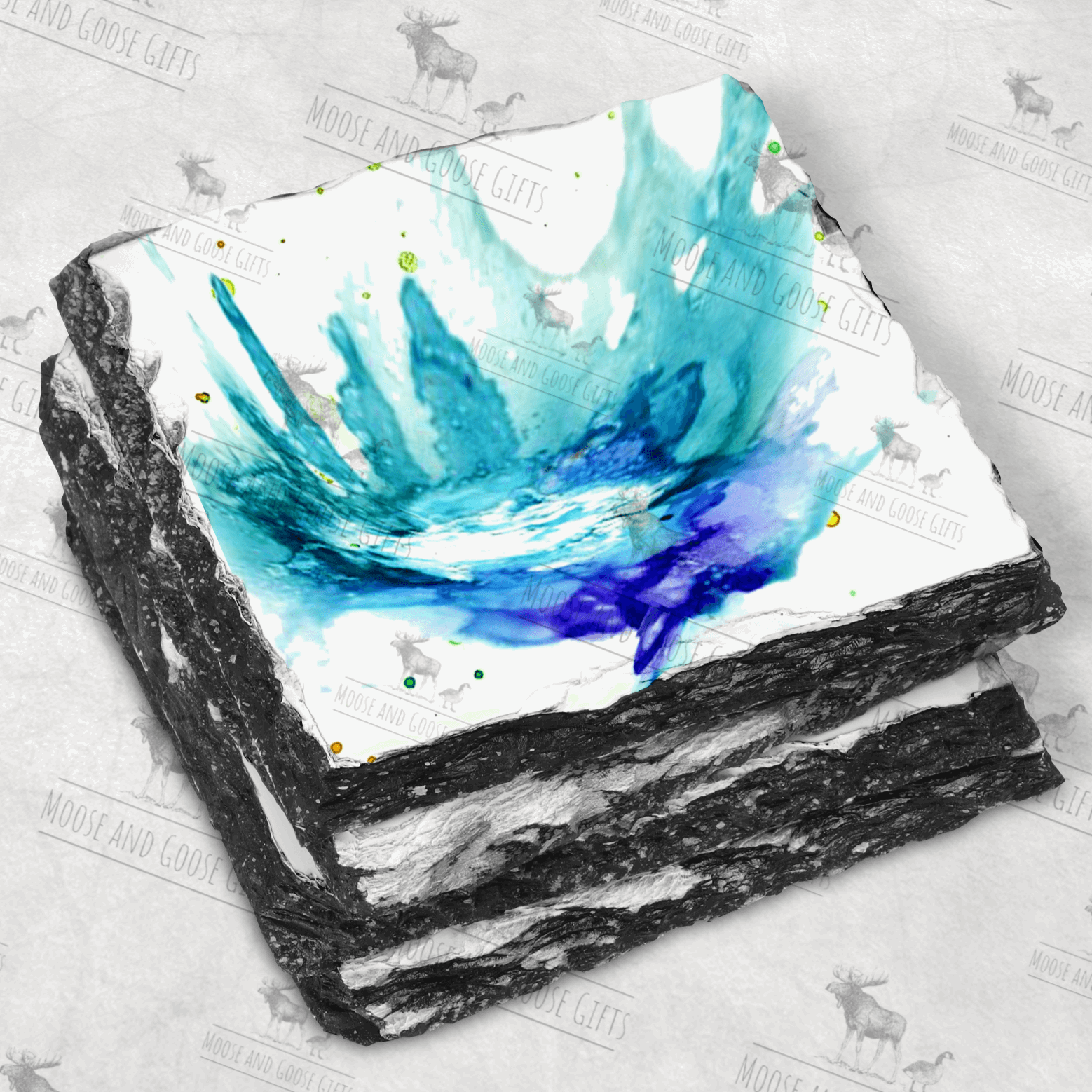 Blue splatter slate coaster, Gift idea/natural slate coaster – Moose ...